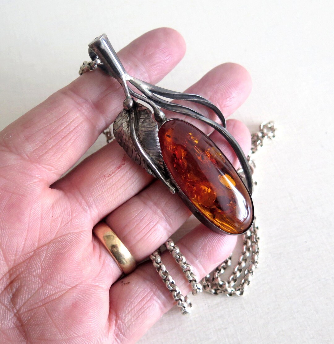 Vintage Sterling Silver 925 Rolo Chain & Large Solid Silver Leaf Berry ...