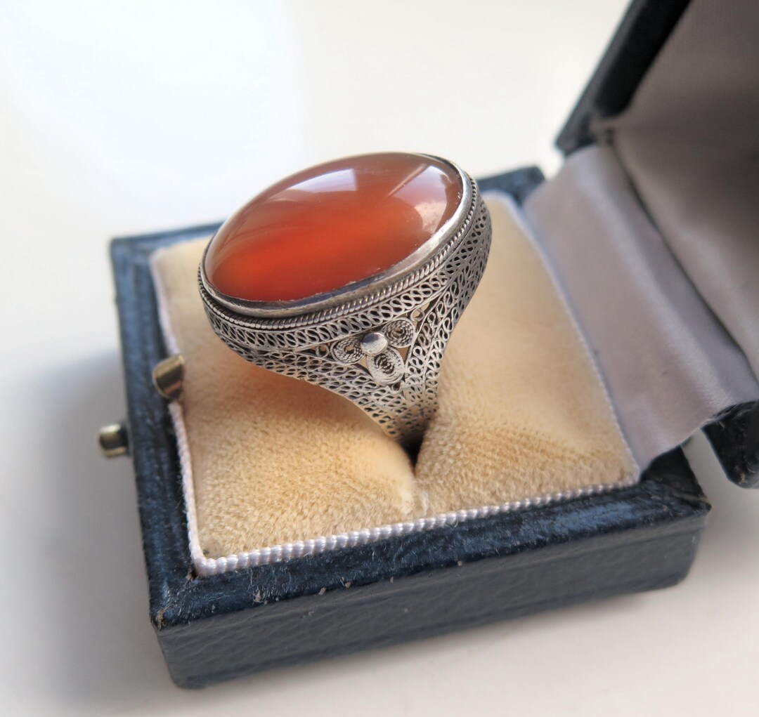 Vintage Antique Solid Sterling Silver Fine Filigree Bezel Set Large ...