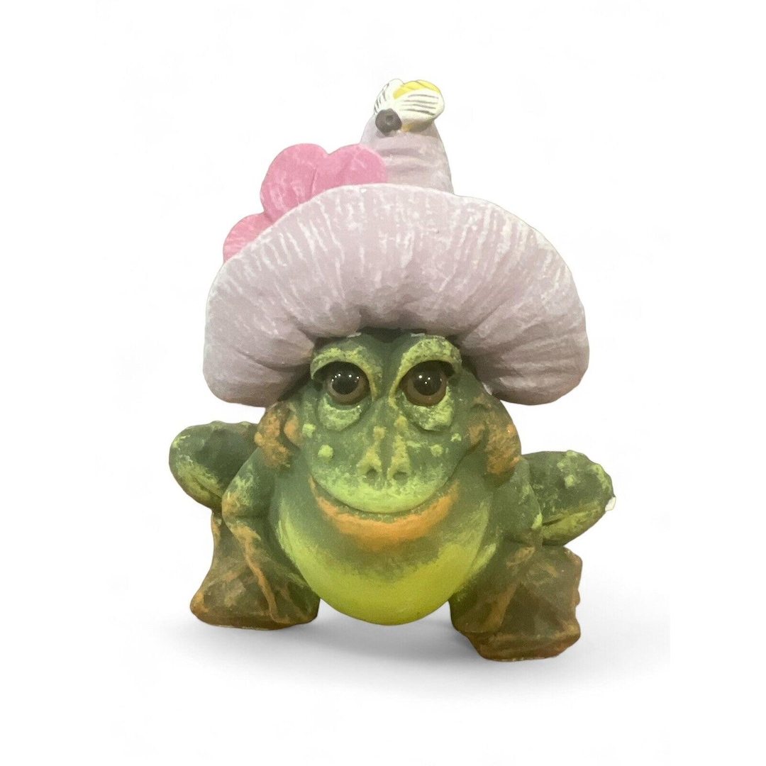 Vintage 90s Pete Apsit Frog Toad Figurine Large Eyes Spring Hat Bee See ...
