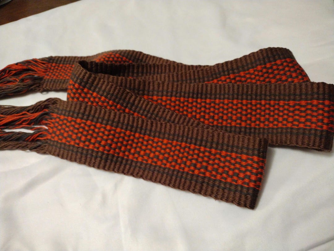 ES21 Powder Horn Strap Sash, Cotton Brown, Dark Gray and Burnt Orange ...