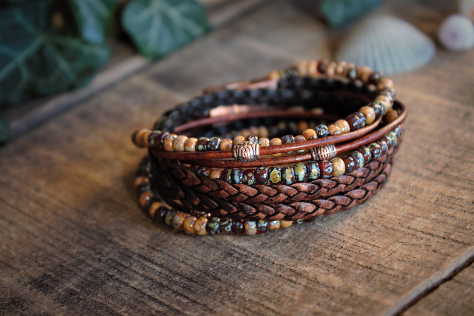 Bracelet Layering stack Boho Wrap Bracelet Leather | Etsy