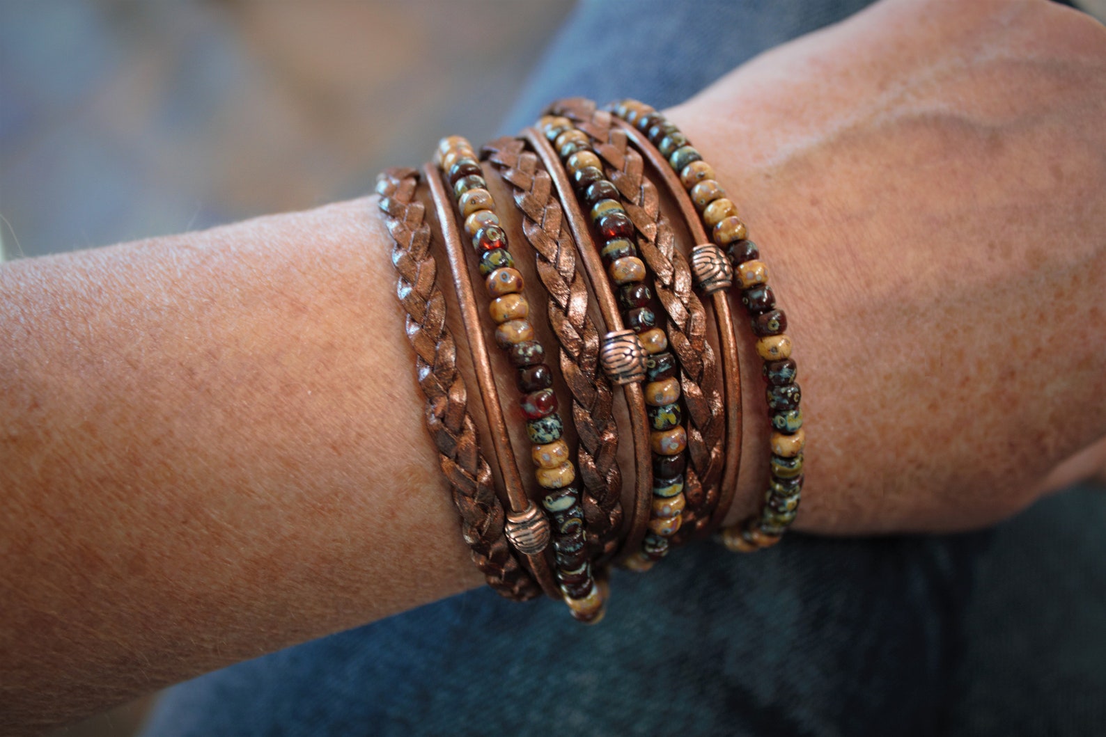 Bracelet Layering Stack Boho Wrap Bracelet Leather | Etsy