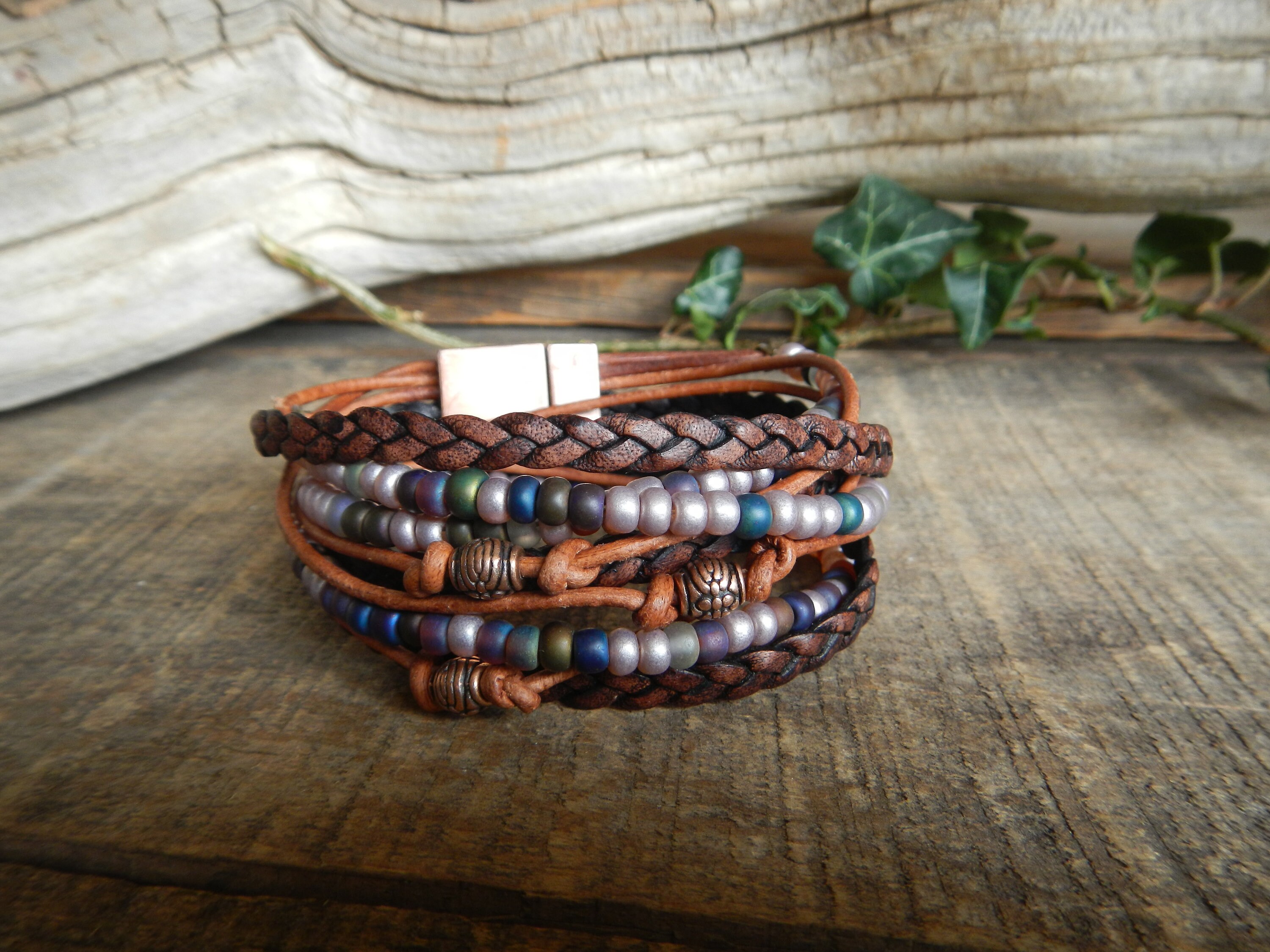 Bracelet Layering stack Boho Wrap Bracelet Leather | Etsy