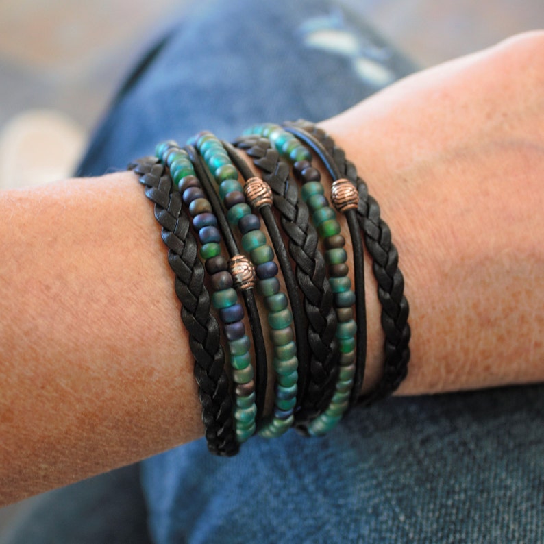 Bracelet Layering Stack Boho Wrap Bracelet Leather - Etsy