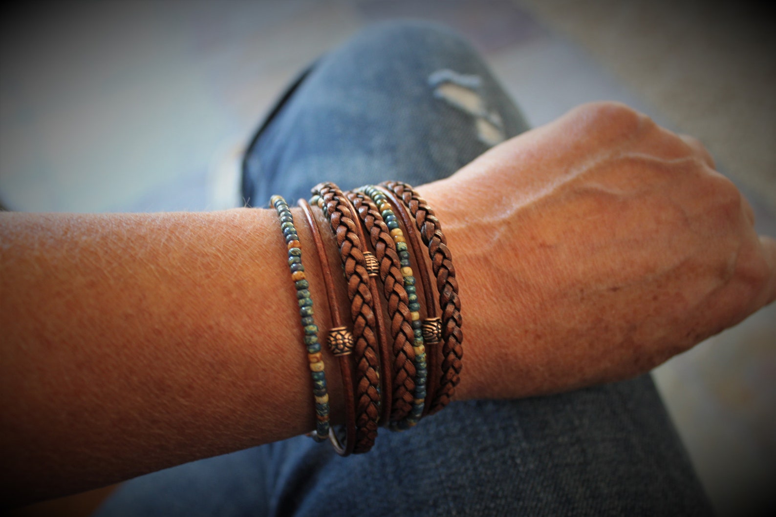 Bracelet Layering Stack Boho Wrap Bracelet Leather - Etsy