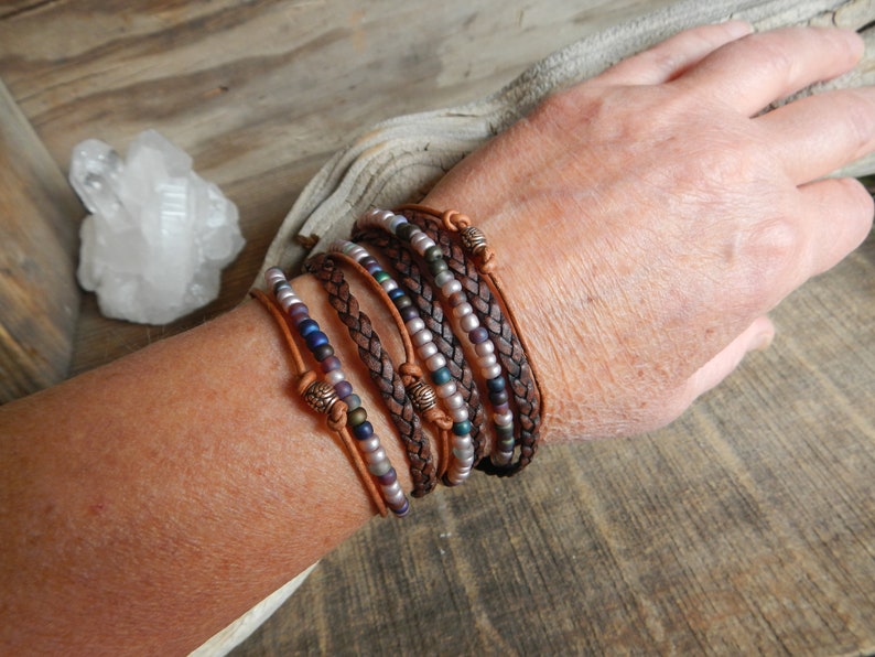Bracelet Layering Stack Boho Wrap Bracelet Leather - Etsy