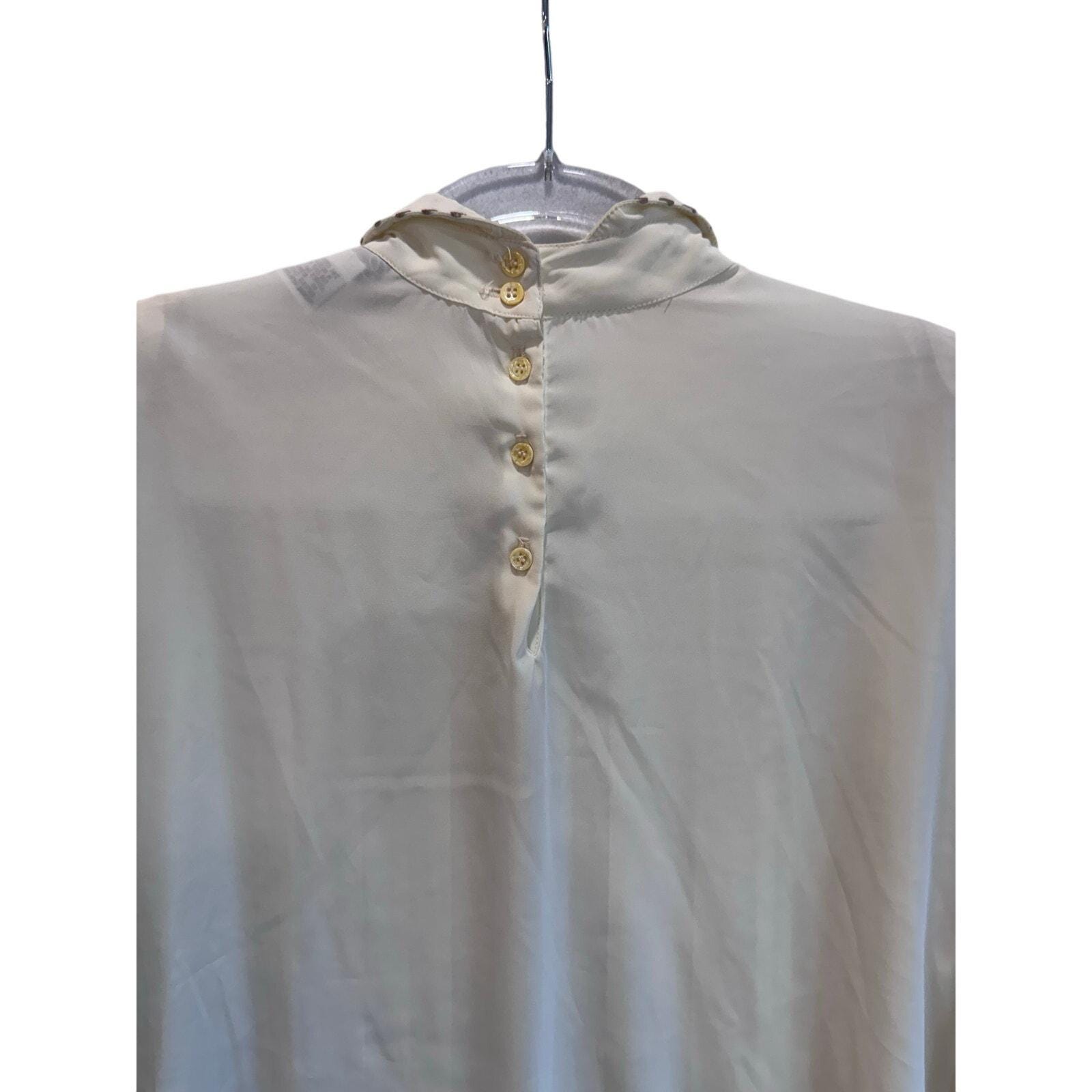 Vintage Gailord Ivory Embroidered Pleated Long Sleeve Blouse ...