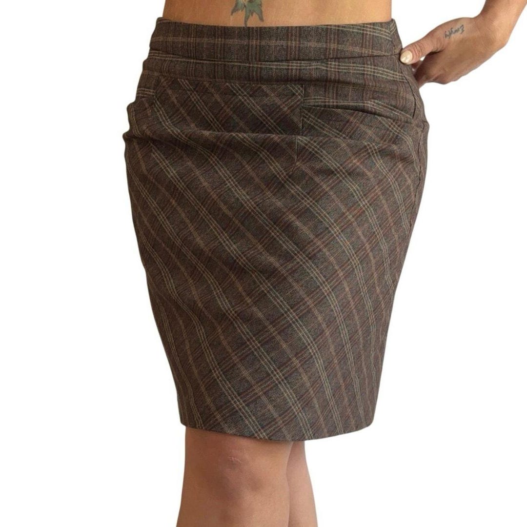Nine West Plaid A-line Skirt Brown Check Wool Blend Preppy Office Wear ...