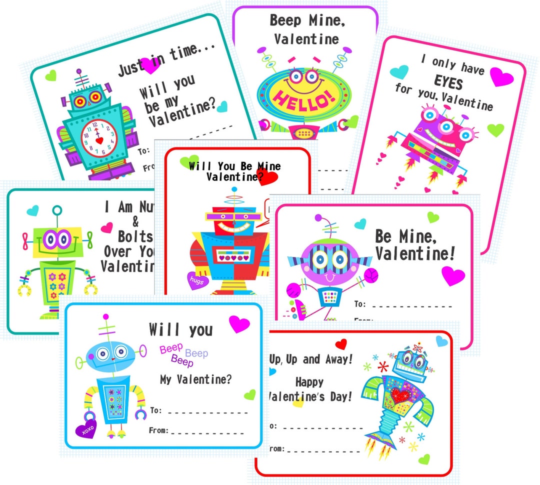 Valentine Robot Exchange Cards - Robots Digital Download Print Set of 8 ...