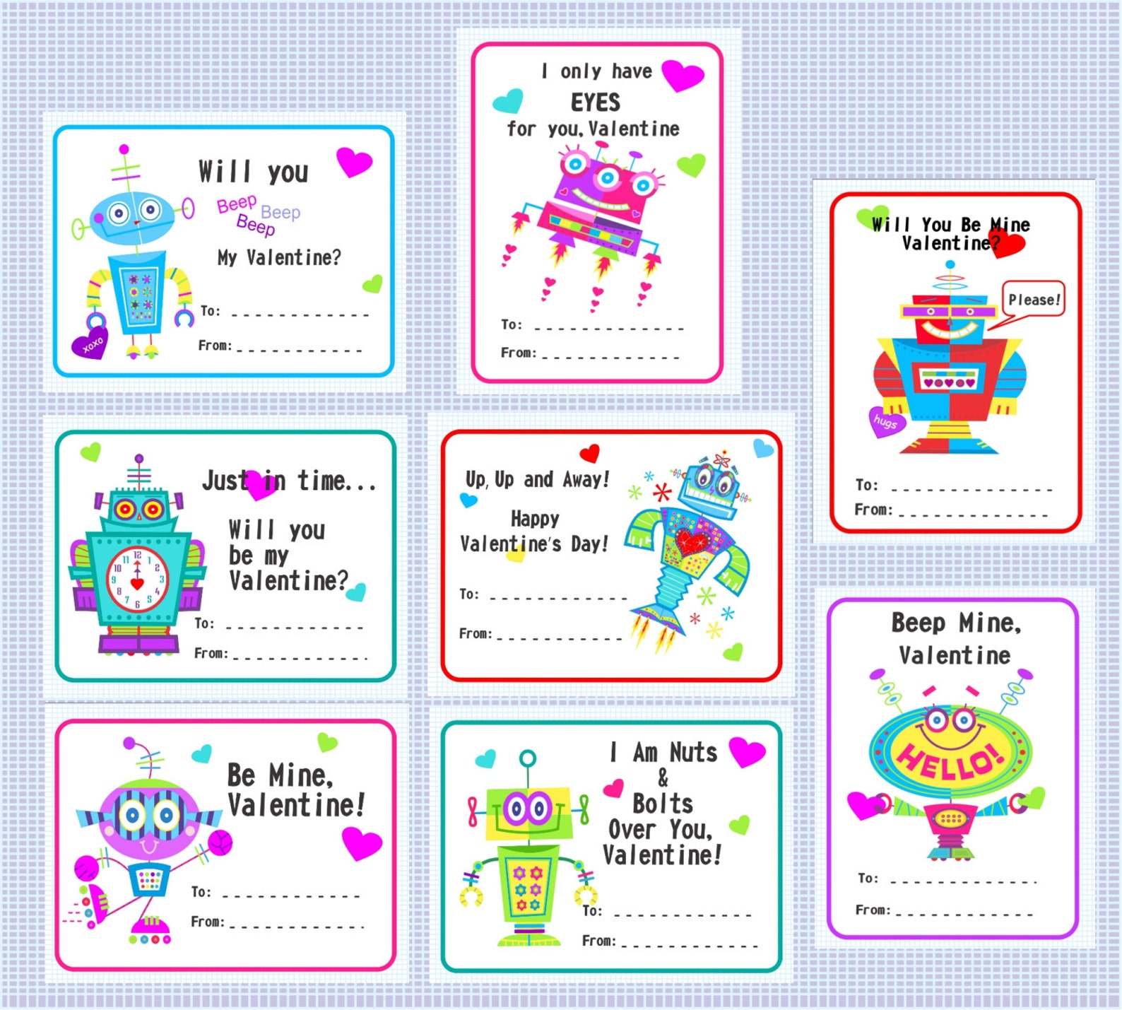 Valentine Robot Exchange Cards Robots Digital Download Print - Etsy