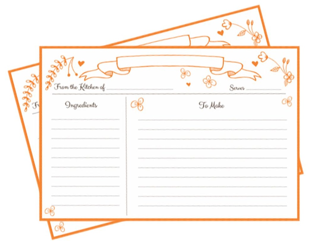 Recipe Card, Printable Recipe Card and Gift Tag, Vintage Doodle Art ...