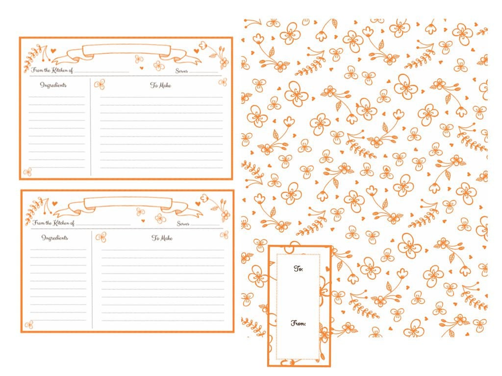 Recipe Card, Printable Recipe Card and Gift Tag, Vintage Doodle Art ...