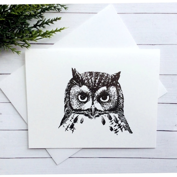 Owl Stationery Set 10 Note Cards on Heavy White Paper with | Etsy