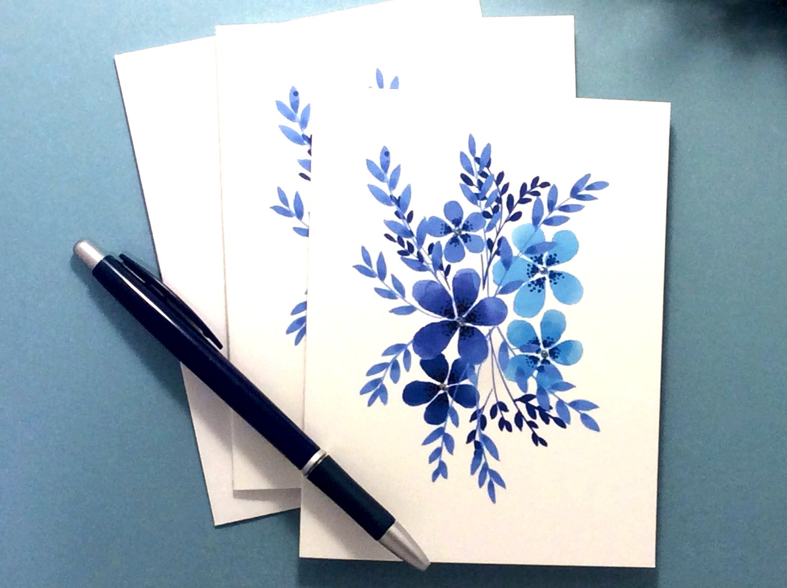 Blue Flower Watercolor Stationery 8 Note Cards With Envelopes - Etsy