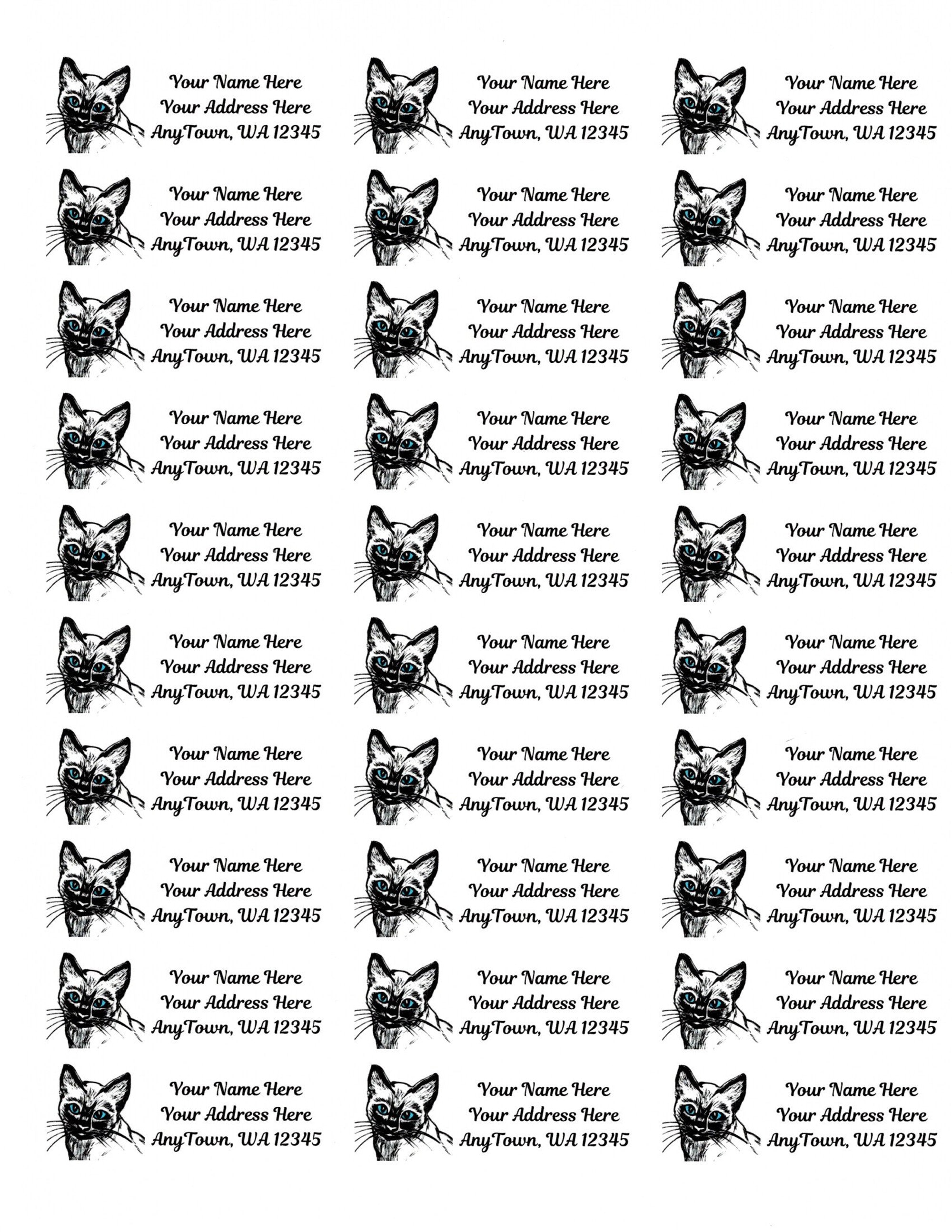 60 Siamese Cat Personalized Self Adhesive Quality Printed Address ...
