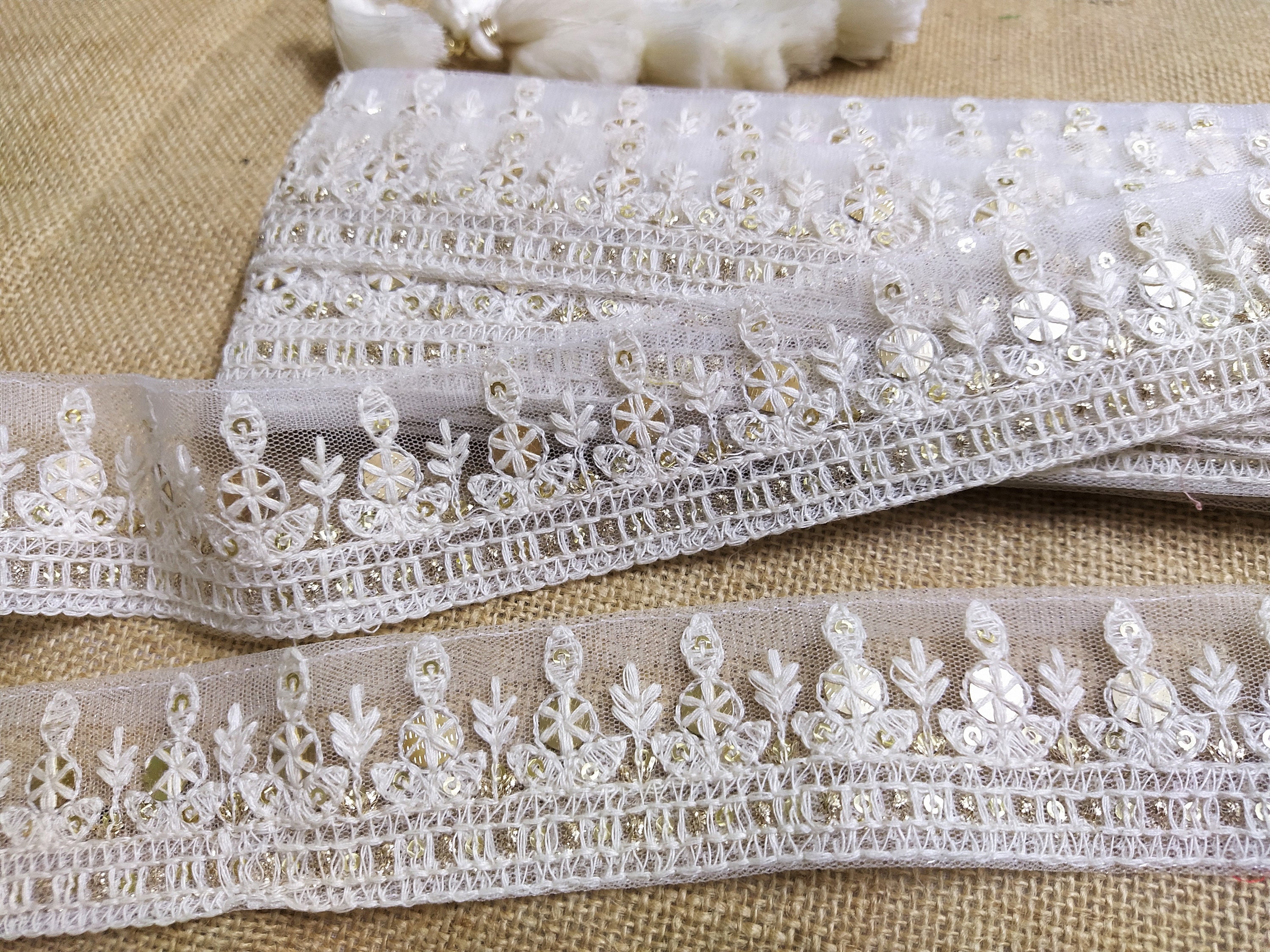 Indian LaceDelicate Embroidered Big Sequins TrimFloral | Etsy