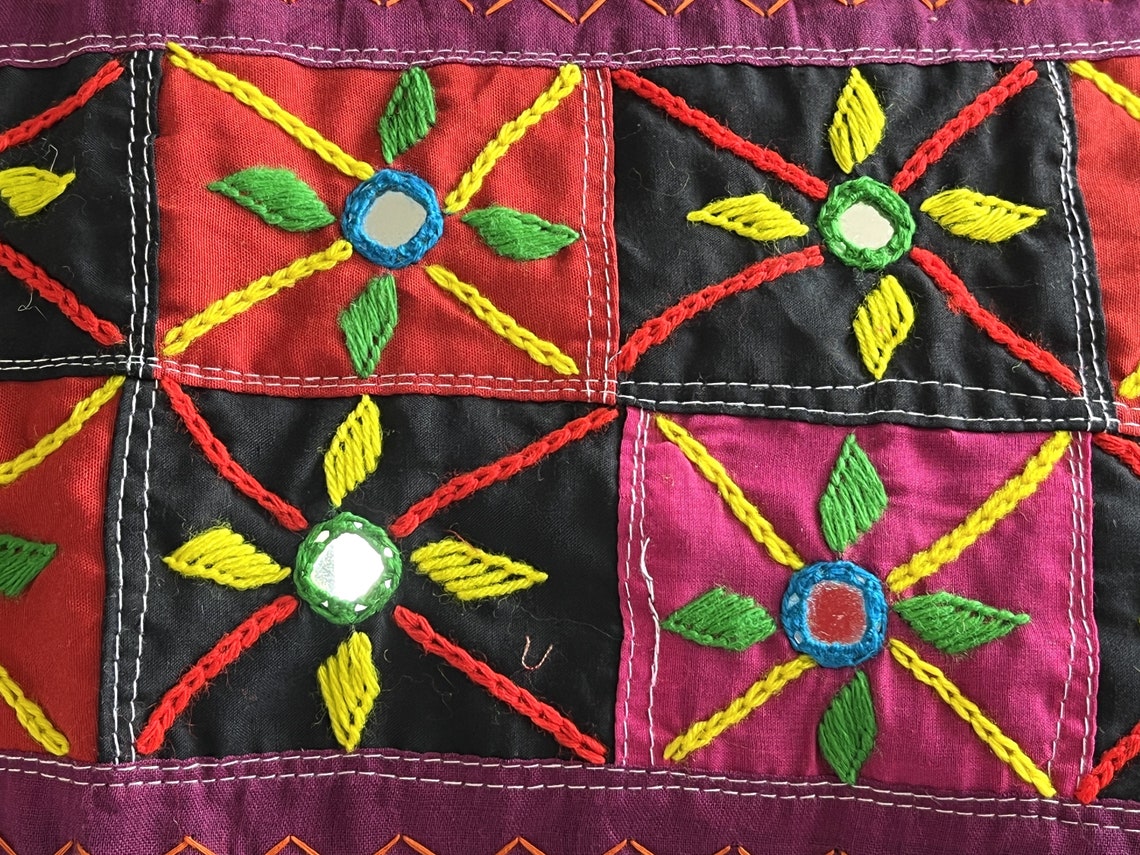 Indian Applique, Embroidered Multi Colored Rectangular Ethnic Sew on ...