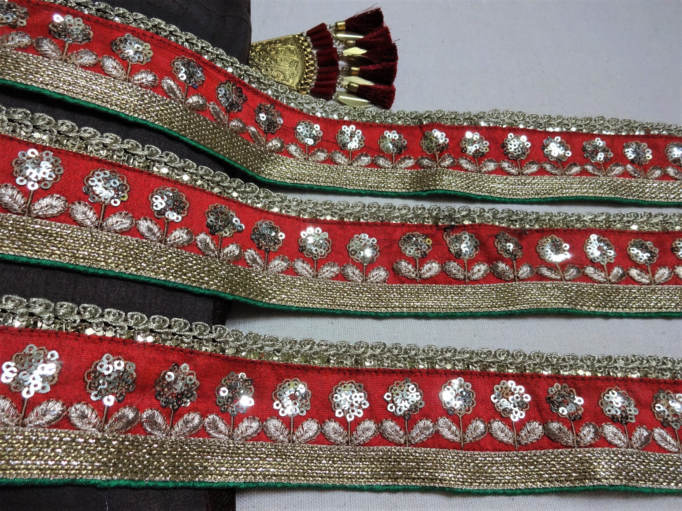 Indian Embroidered Lace, Craft Trim, Decorative Bridal Ribbon, Gold ...