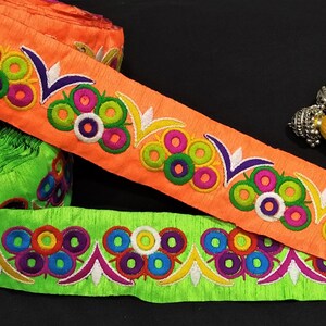 Indian Lace, Embroidered Neon Orange Trim, Crafting Ribbon, Sari Border ...