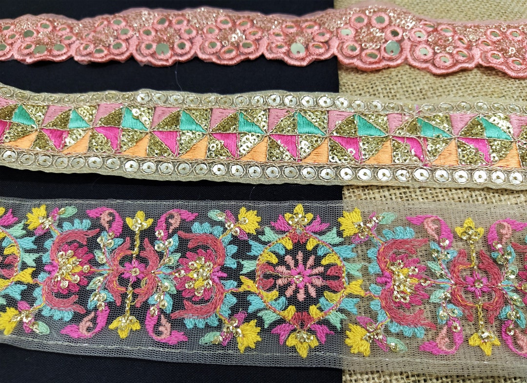 Indian Assorted Embroidered Trims, Decorative Laces, Sari Borders ...