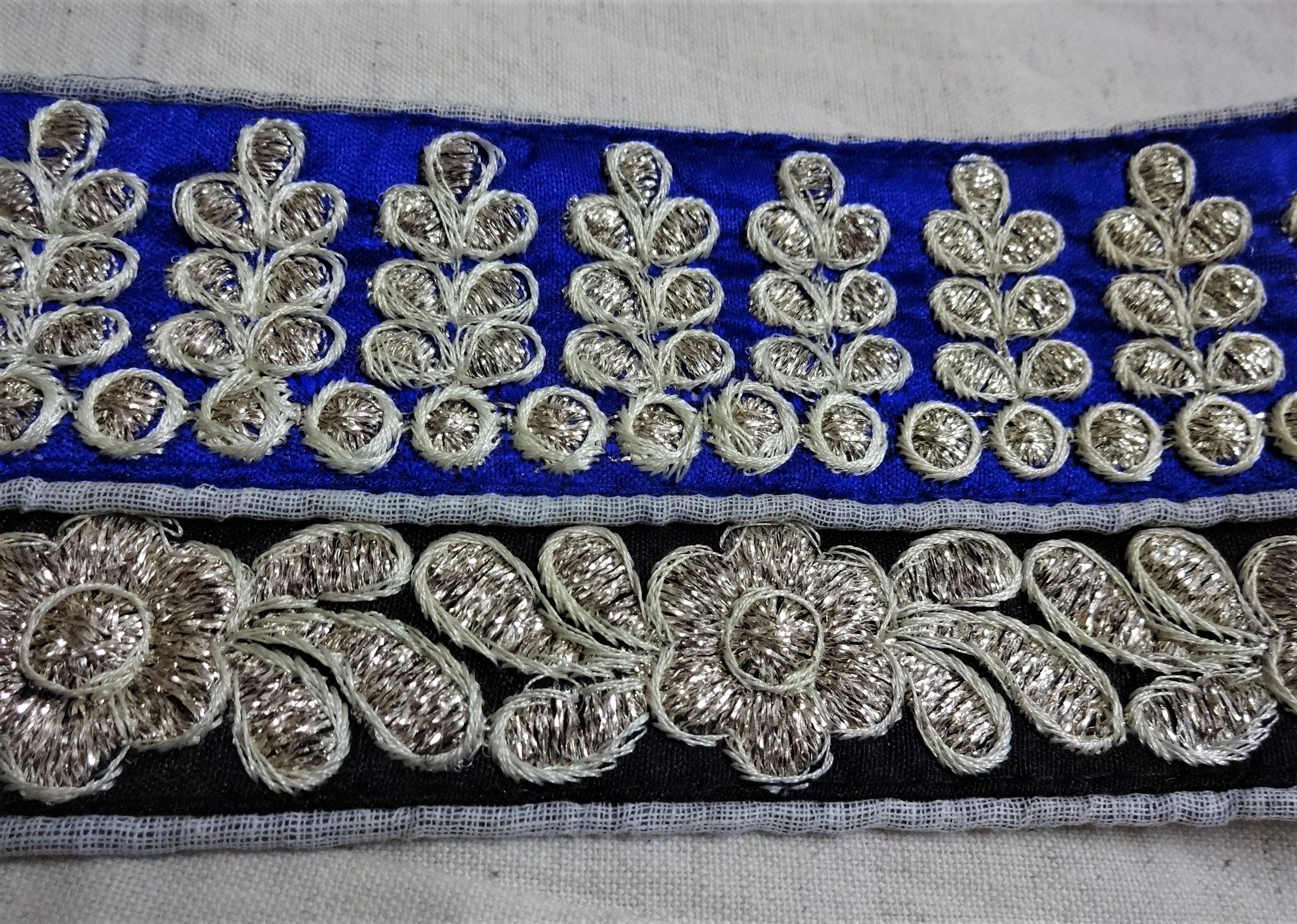 Indian Lace, Embroidered Trim, Decorative Ribbon, Silver Zari Trim ...