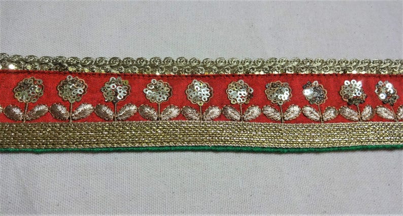 Indian Embroidered Lace, Craft Trim, Decorative Bridal Ribbon, Gold ...