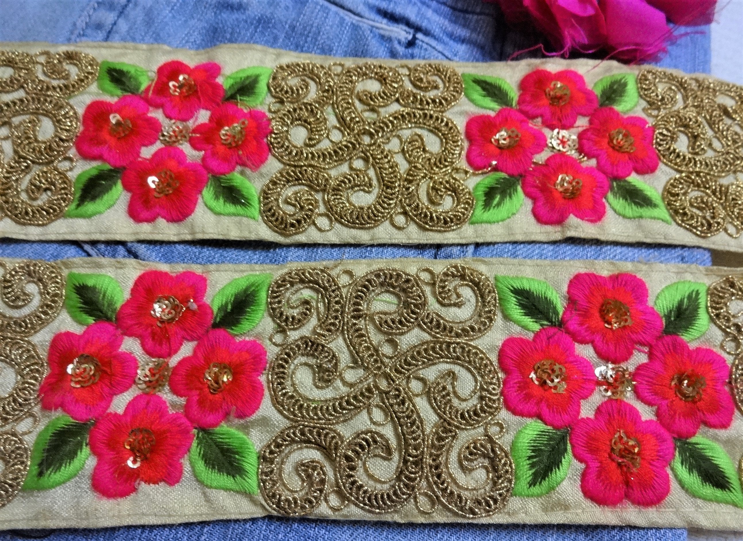 Indian LaceCraft TrimBeige Decorative Zari RibbonFloral | Etsy