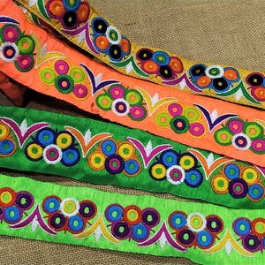 Indian Lace, Embroidered Neon Orange Trim, Crafting Ribbon, Sari Border ...