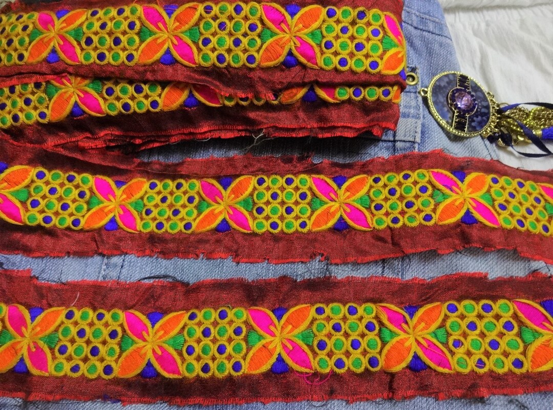 Decorative Trim, Indian Lace, Saree Border, Cotton Embroidered Lace ...