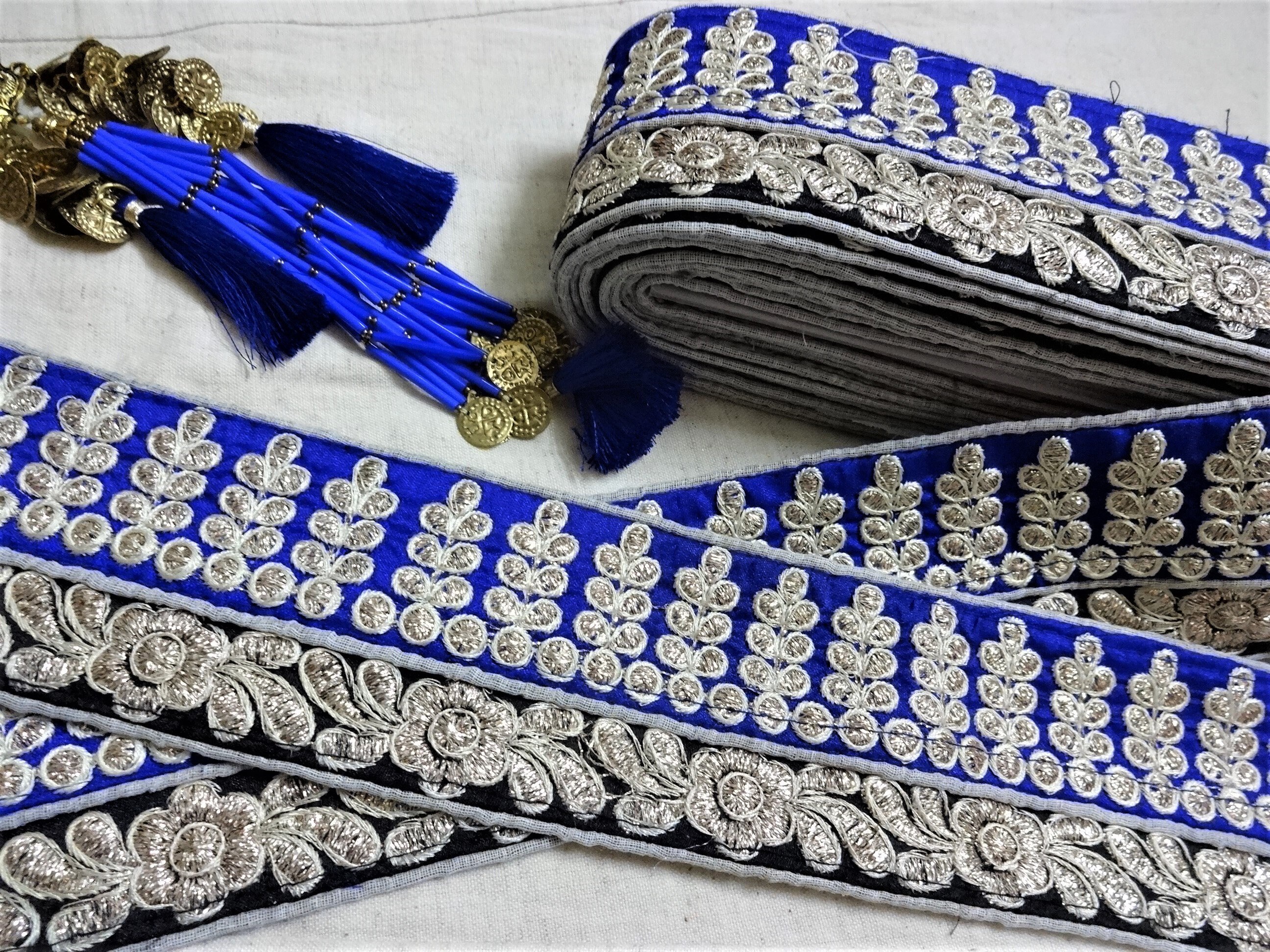 Indian Lace, Embroidered Trim, Decorative Ribbon, Silver Zari Trim ...