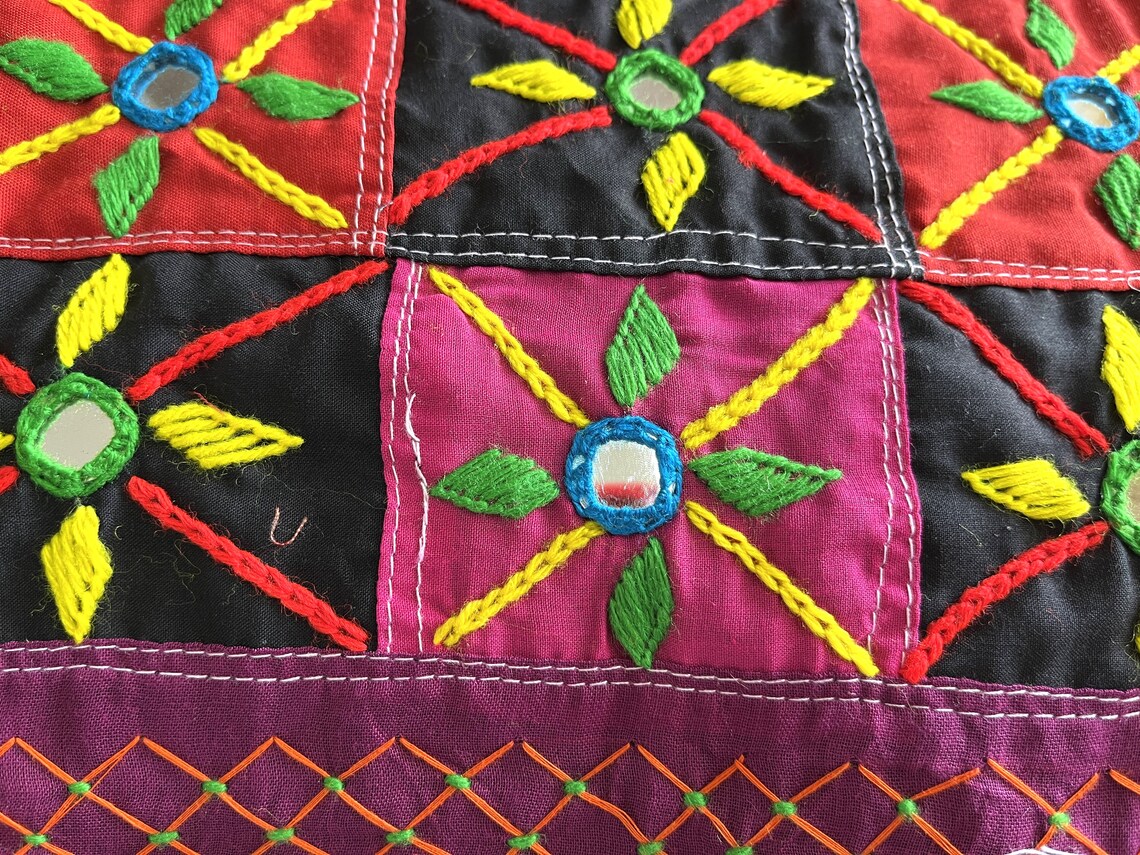Indian Applique, Embroidered Multi Colored Rectangular Ethnic Sew on ...