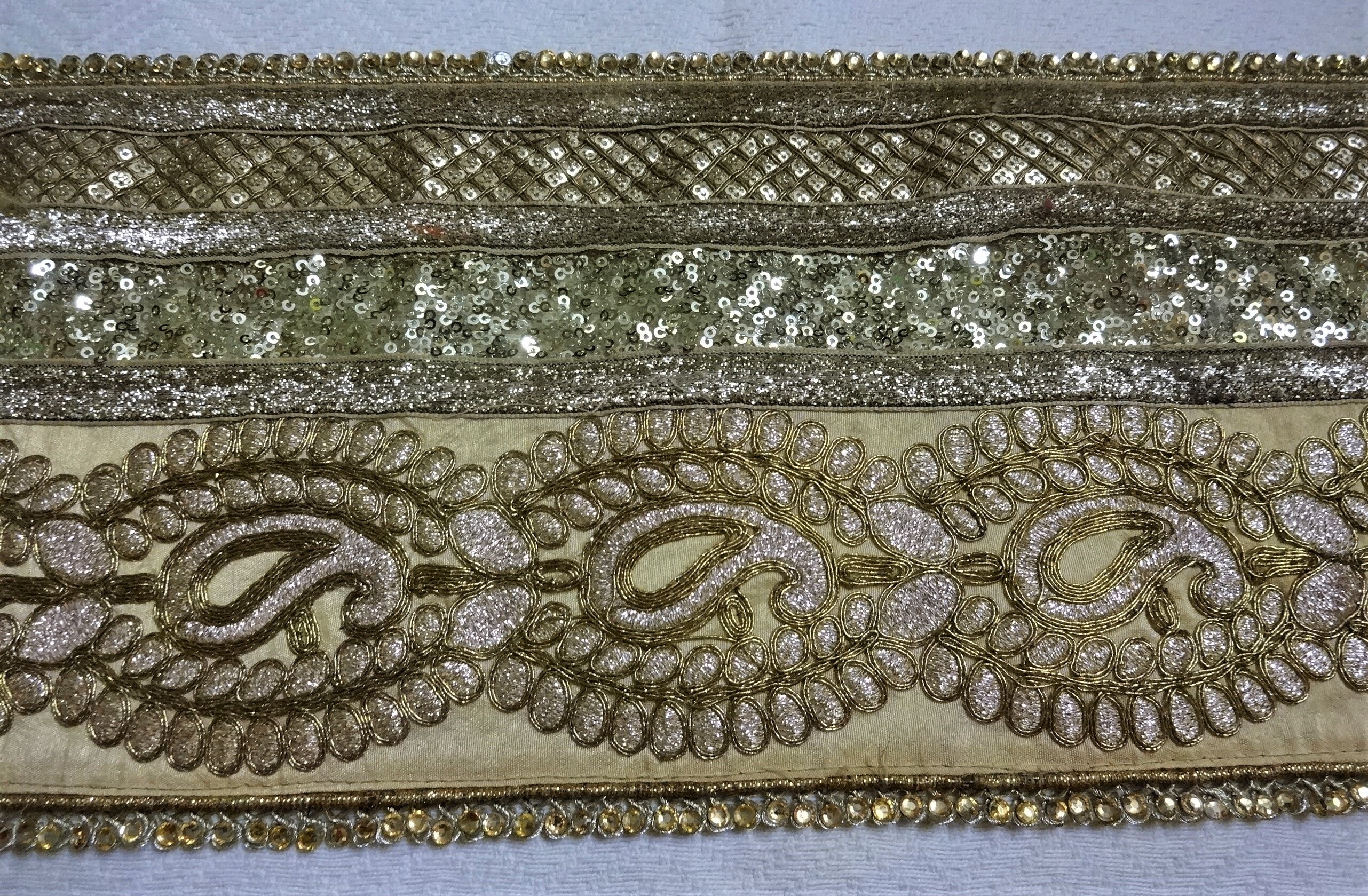 Indian Fabric Embroidered Zari Trim Lace work Fabrics | Etsy