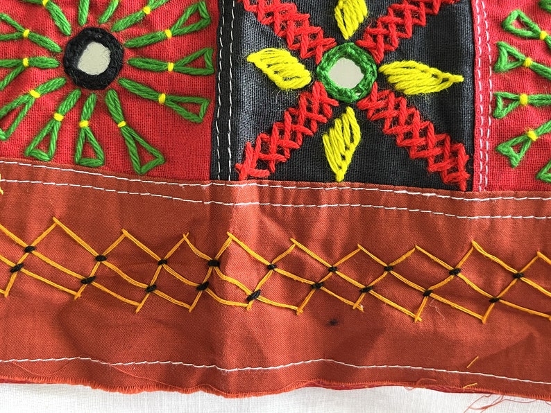 Indian Applique, Embroidered Multi Colored Rectangular Ethnic Sew on ...