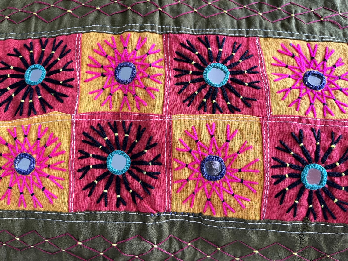 Indian Applique, Embroidered Multi Colored Rectangular Ethnic Sew on ...