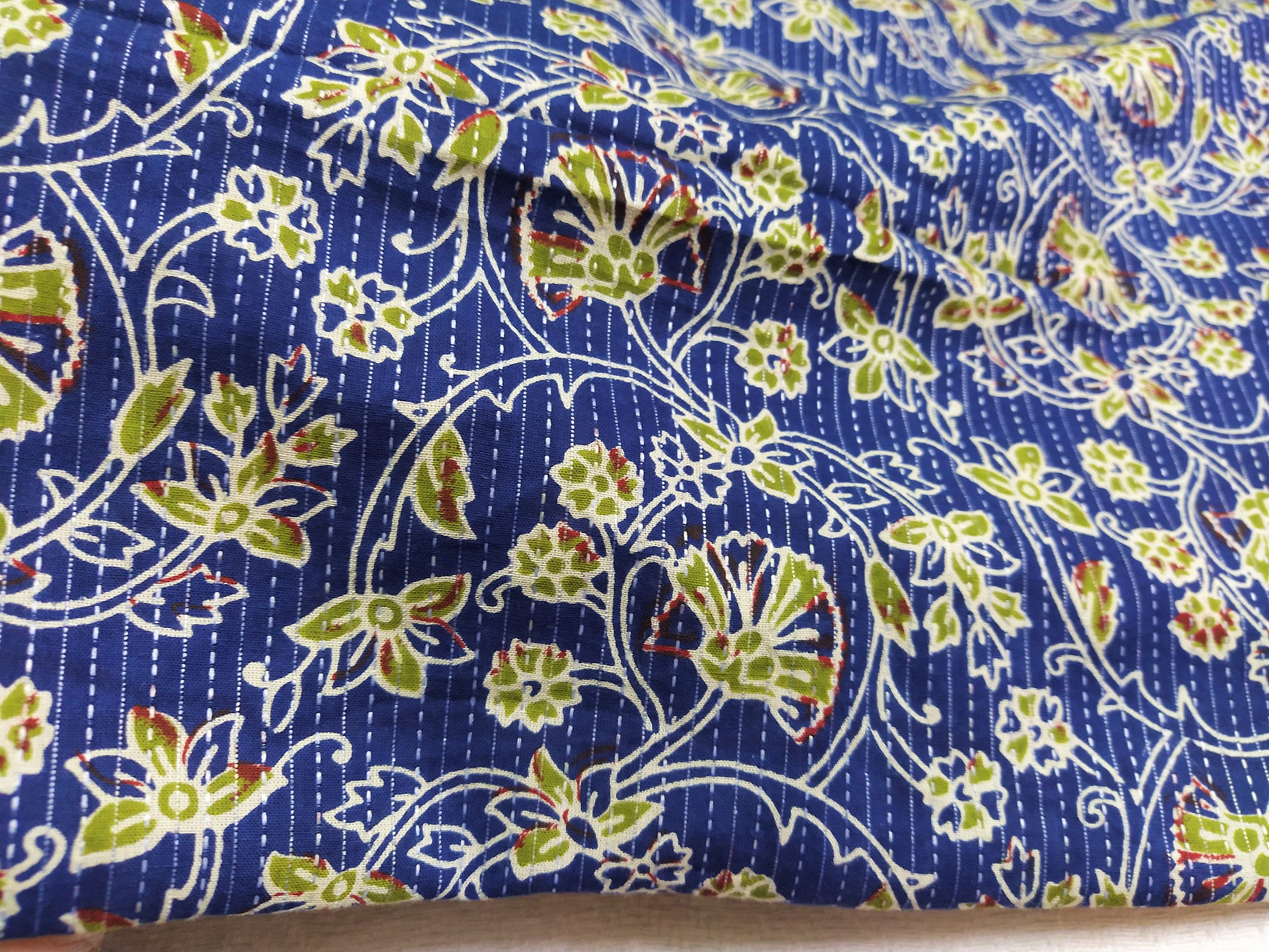 Indian Cotton Fabric Indigo Kantha Printed Fabric Indian | Etsy