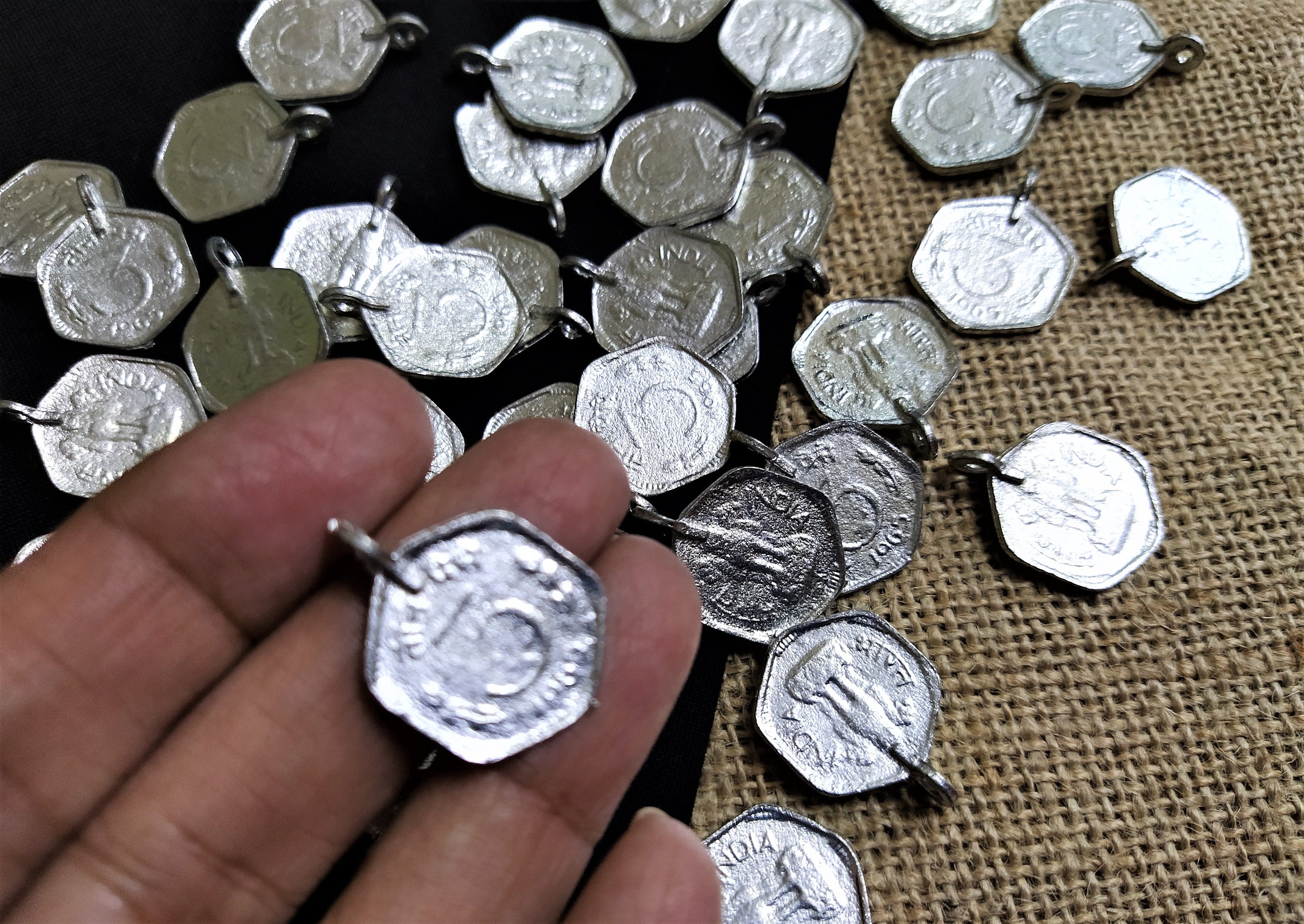 18 Mm Hexagonal Metal Coin Charms, Jewelry Supplies, Indian 3 Paise ...