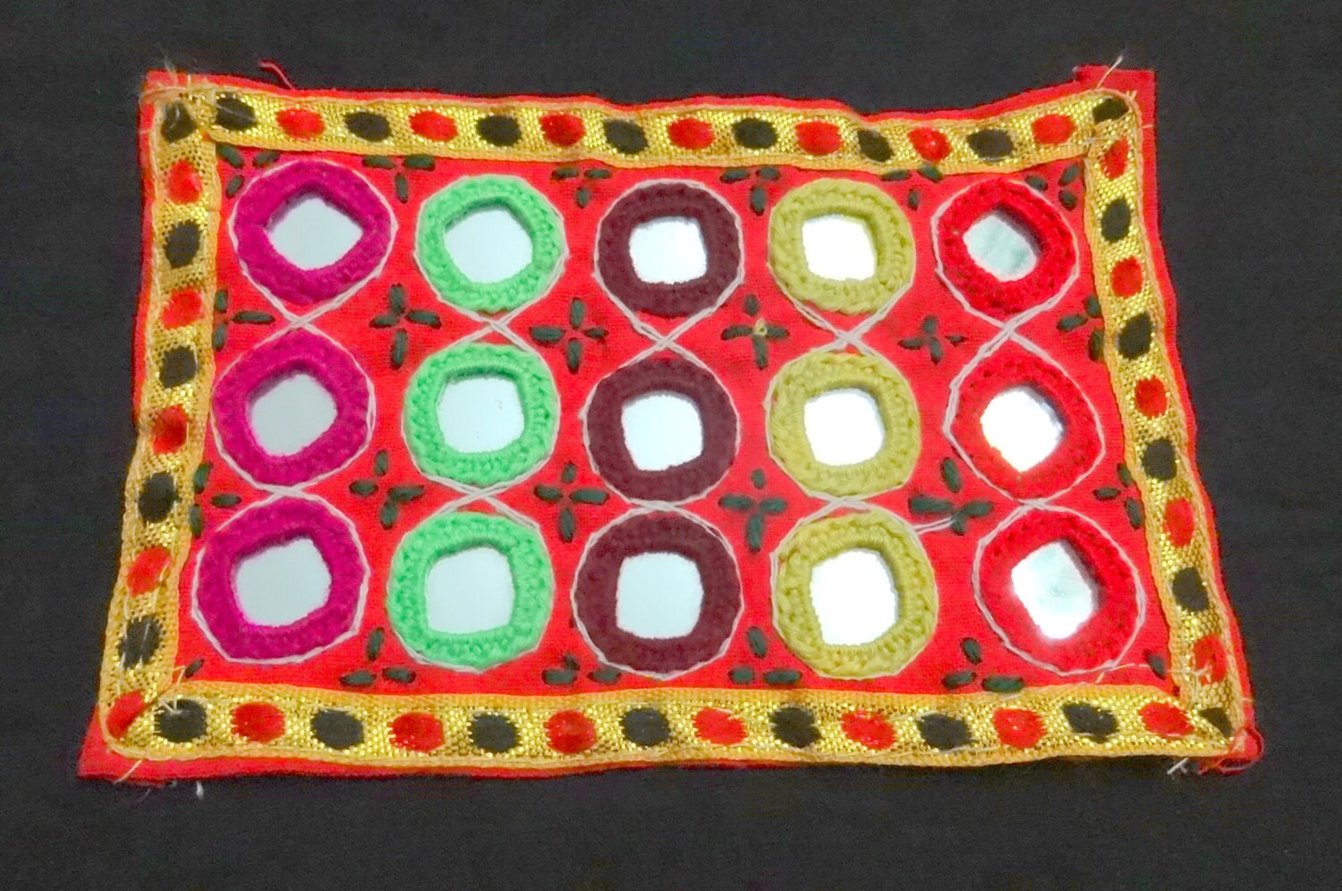 Indian Applique, Mirror Applique, Kutch Hand Embroidered Multi Colored ...