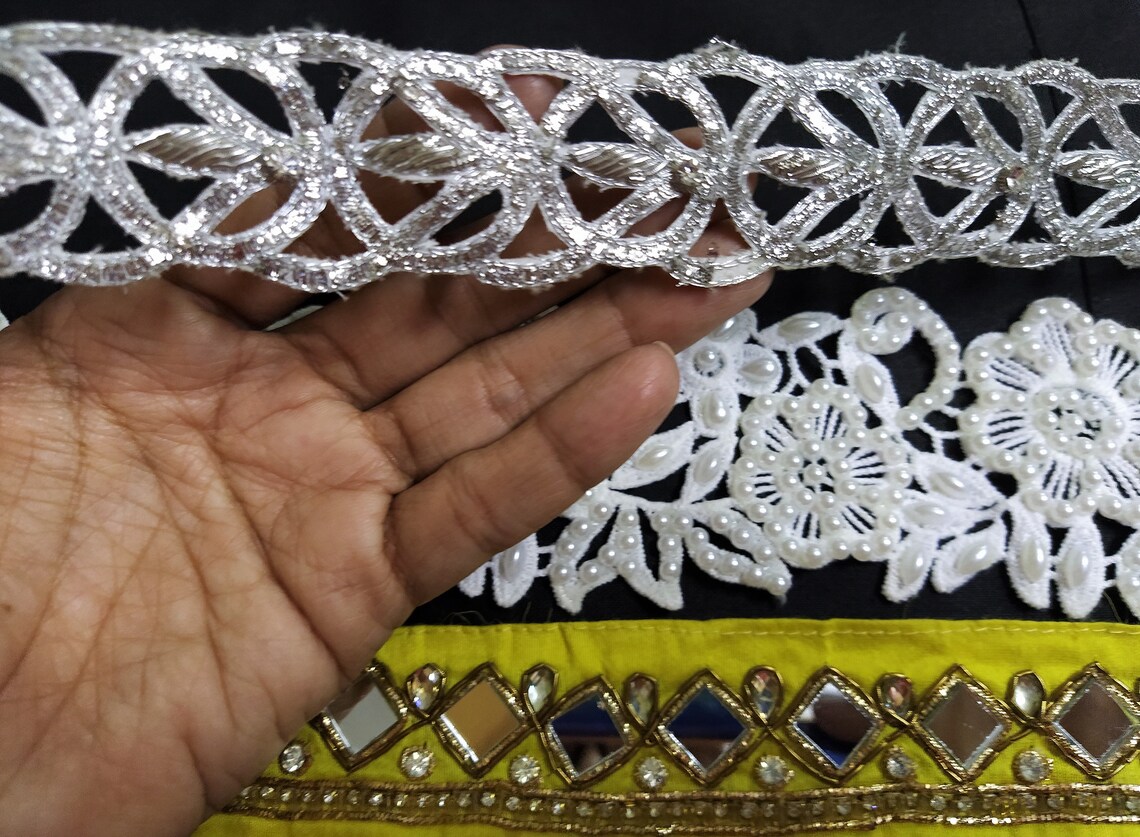 Indian Embroidered Trims,fabric Zari Laces,sari Borders,scrap Material ...