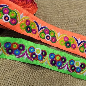 Indian Lace, Embroidered Neon Orange Trim, Crafting Ribbon, Sari Border ...