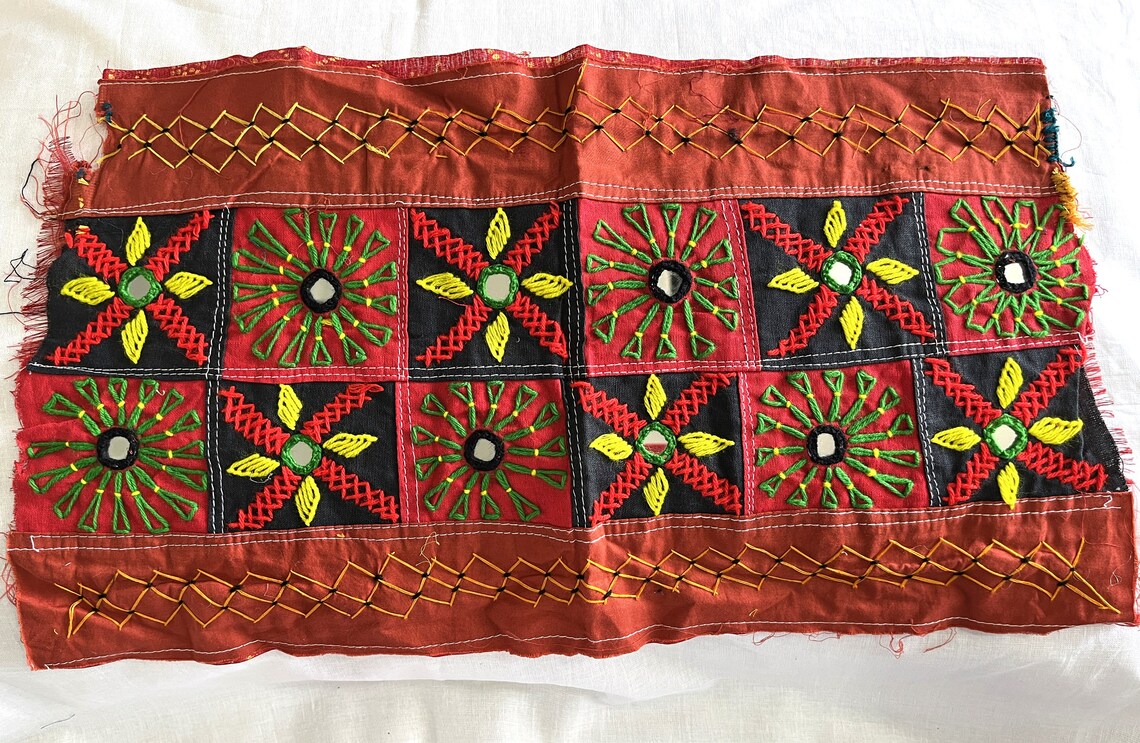 Indian Applique, Embroidered Multi Colored Rectangular Ethnic Sew on ...