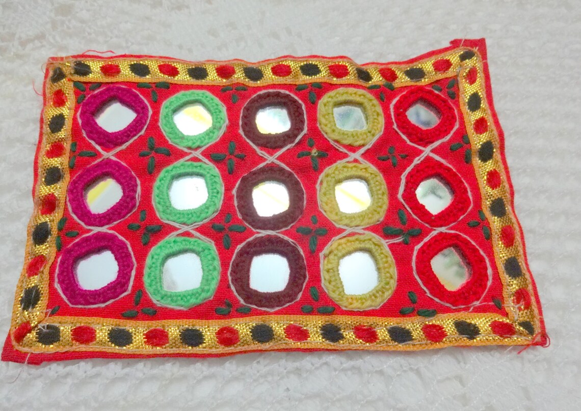 Indian Applique, Mirror Applique, Kutch Hand Embroidered Multi Colored ...