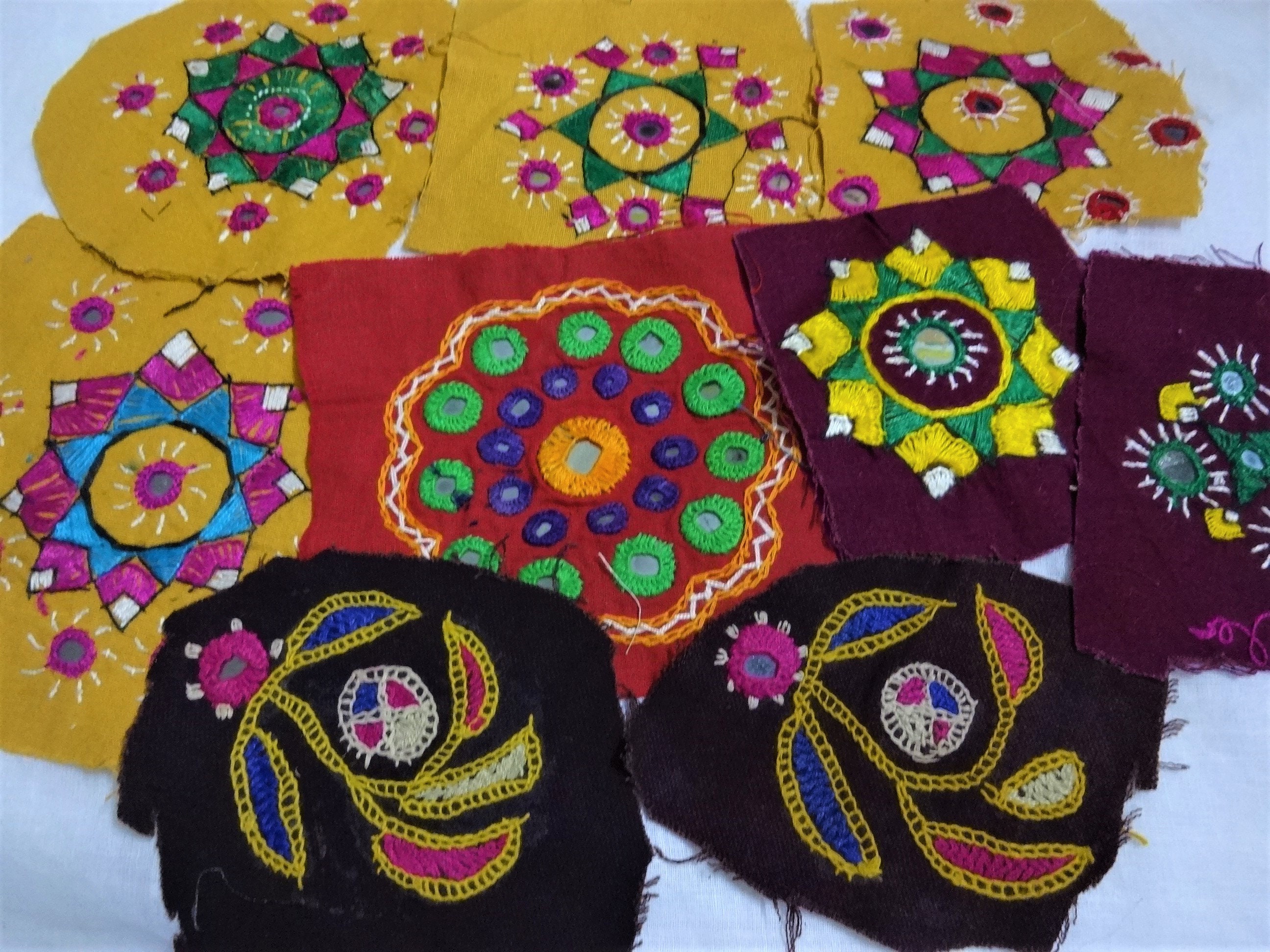 Kutch Embroidered Square / Round Ethnic Sew On Patches Fabric | Etsy
