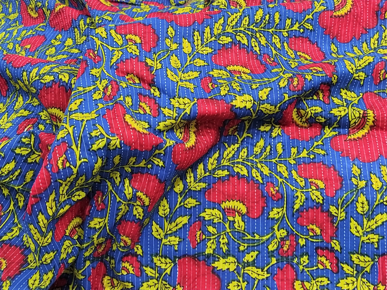 Indian Fabric Blue Printed Cotton Fabric Indian Textiles | Etsy