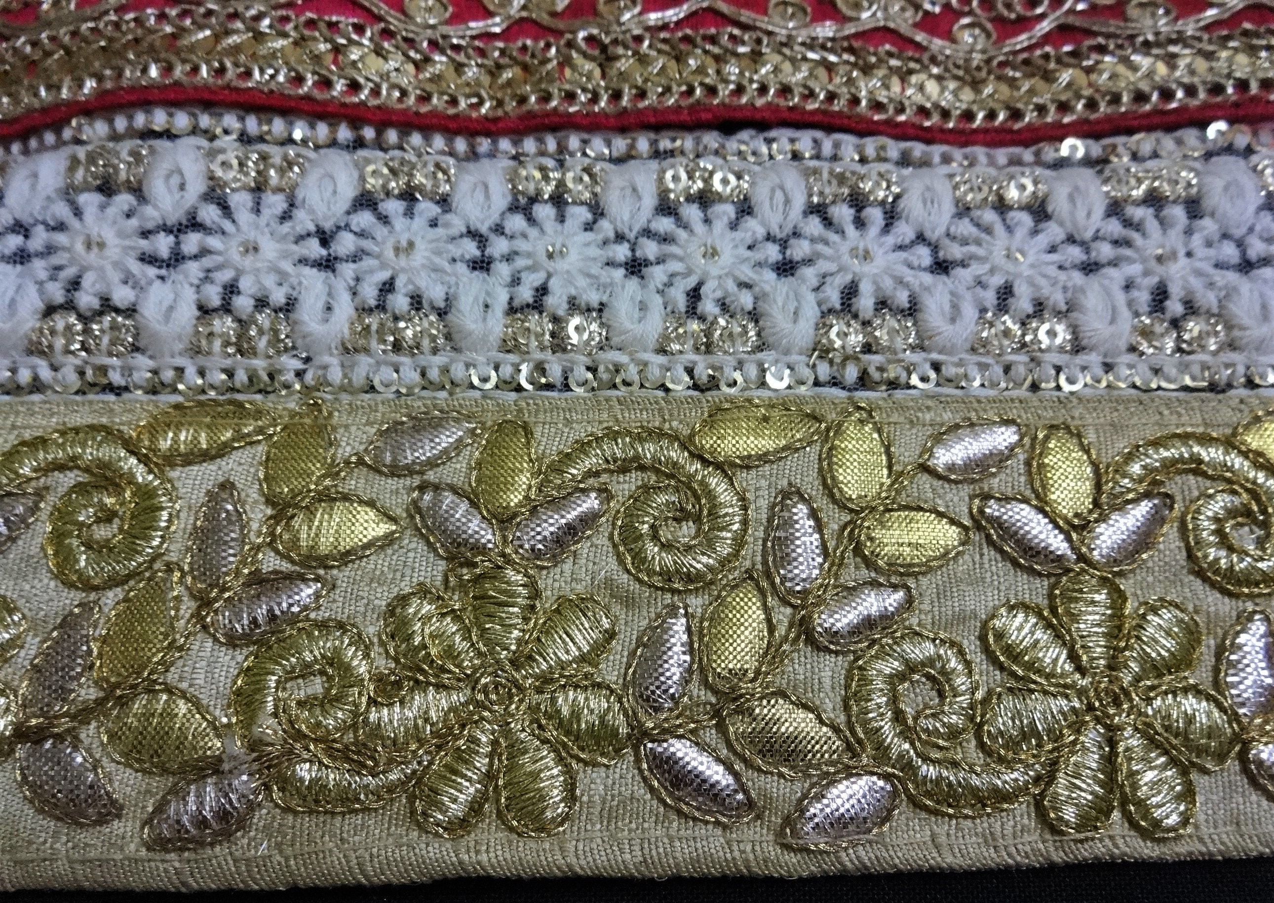 Indian Fabric,embroidered Zari Trim Fabric,lace Work Fabrics,indian ...