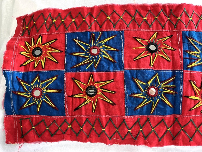 Indian Applique, Embroidered Multi Colored Rectangular Ethnic Sew on ...