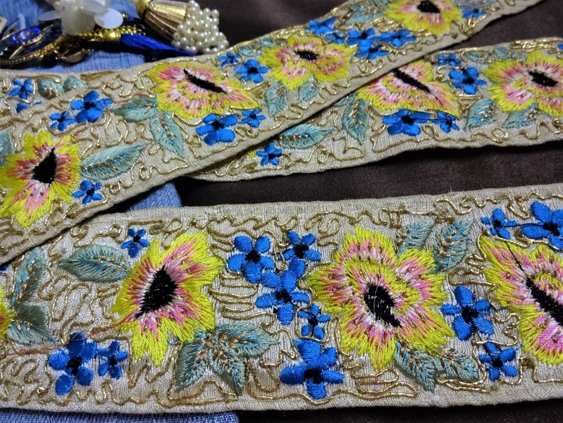 Embroidered Lace Craft Trim Decorative Ribbon Floral Zari Trim - Etsy