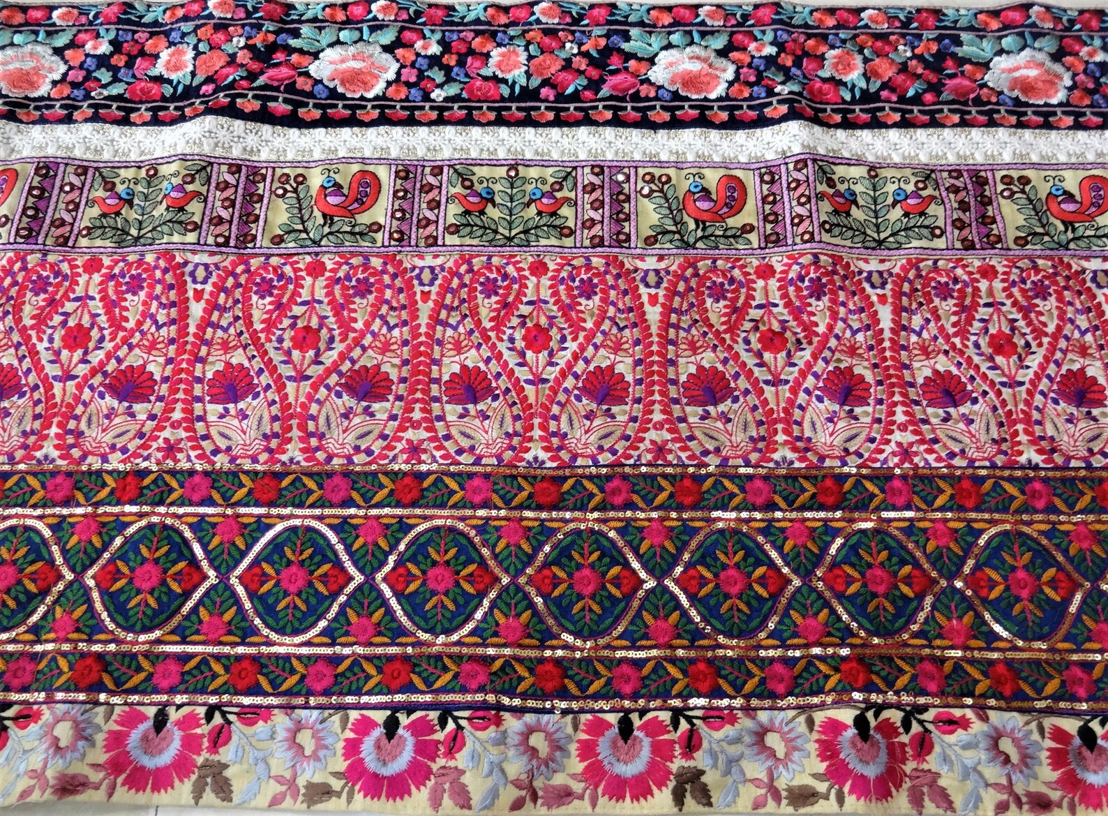 Indian Fabric,embroidered Zari Trim Patchwork Fabric,lace Work Fabrics ...