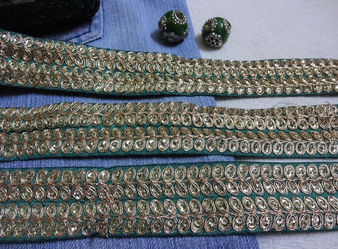Indian Lace Green Zari Trim Sari Border Embroidered Sequins | Etsy