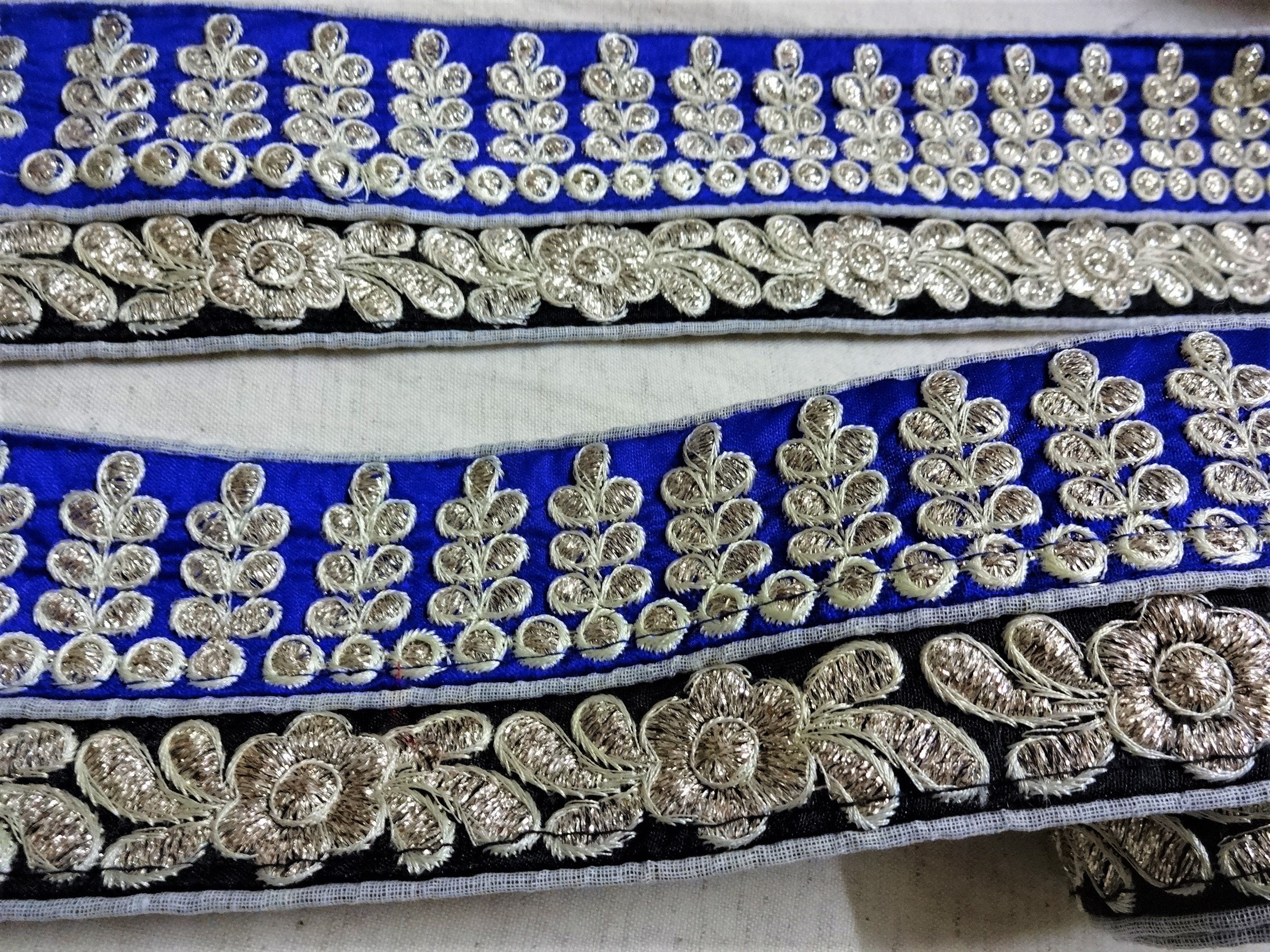 Indian Lace Embroidered Trim Decorative Ribbon Silver Zari | Etsy