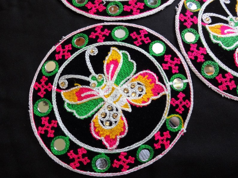 Kutch Embroidered Multi Colored Round Ethnic Sew on Patches, Fabric ...